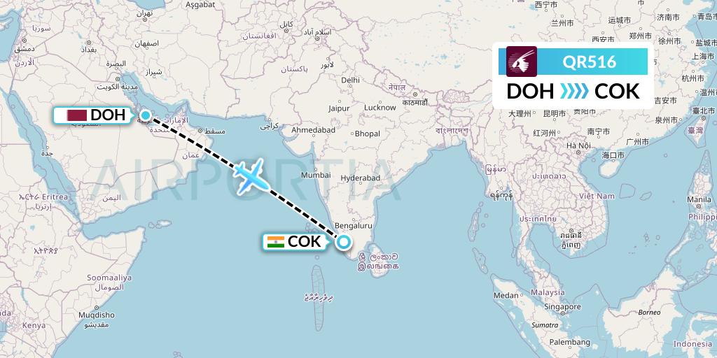 QR516 Flight Status Qatar Airways: Doha to Cochin (QTR516)