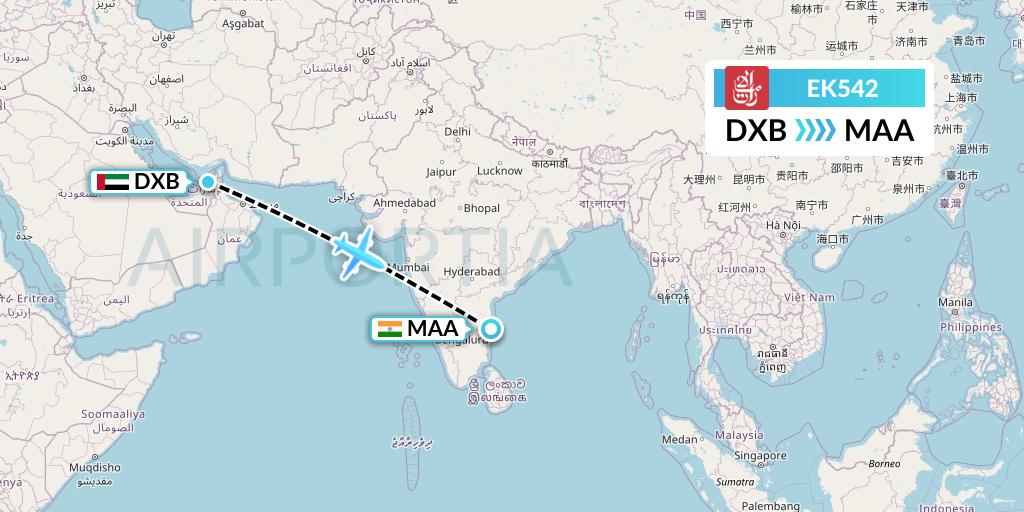 EK542 Flight Status Emirates: Dubai to Chennai (UAE542)