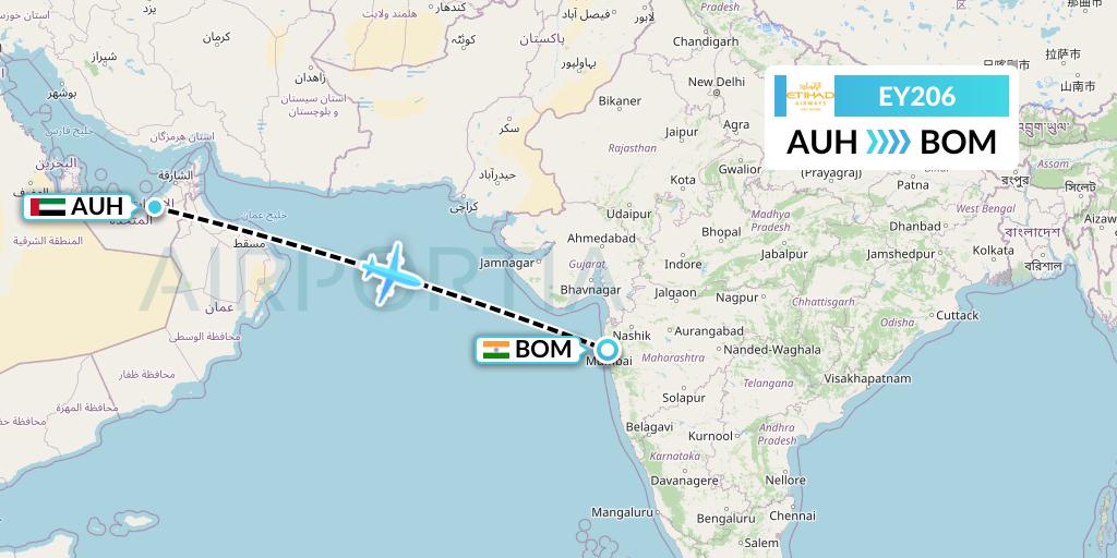 EY206 Flight Status Etihad Airways: Abu Dhabi to Mumbai (ETD206)