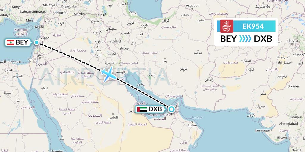 EK954 Flight Status Emirates: Beirut to Dubai (UAE954)