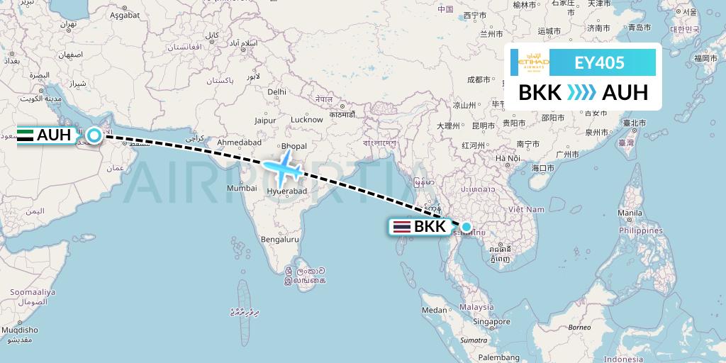 EY405 Flight Status Etihad Airways: Bangkok to Abu Dhabi (ETD405)