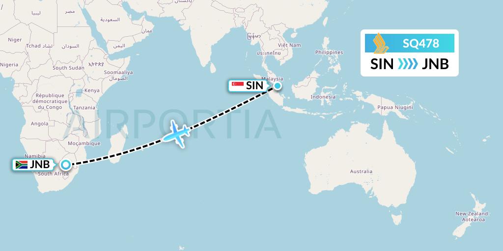 SQ478 Flight Status Singapore Airlines: Singapore to Johannesburg (SIA478)