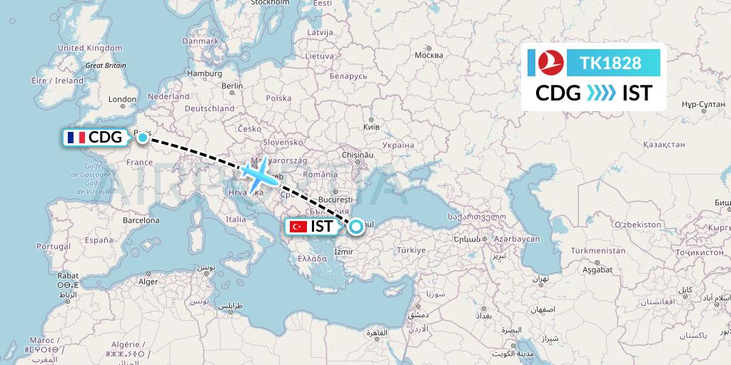 TK1828 Flight Status Turkish Airlines: Paris to Istanbul (THY1828)