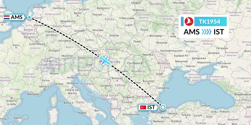 TK1954 Flight Status Turkish Airlines: Amsterdam to Istanbul (THY1954)