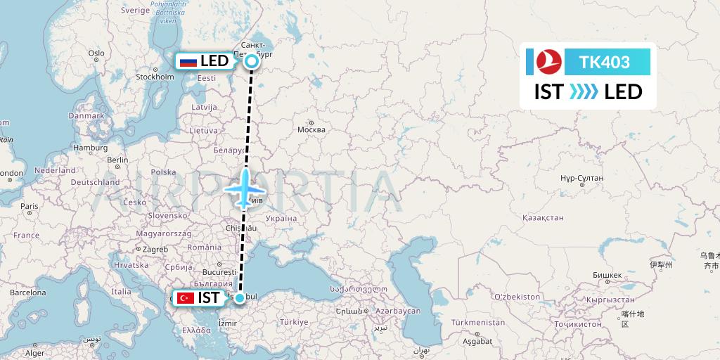 TK403 Flight Status Turkish Airlines: Istanbul to St. Petersburg (THY403)