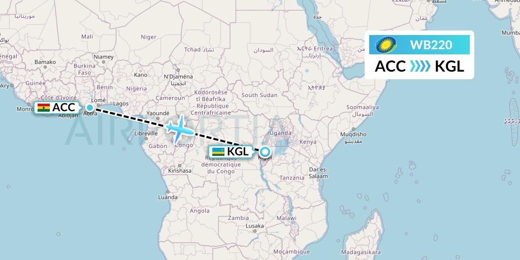 WB220 Flight Status RwandAir: Accra to Kigali (RWD220)