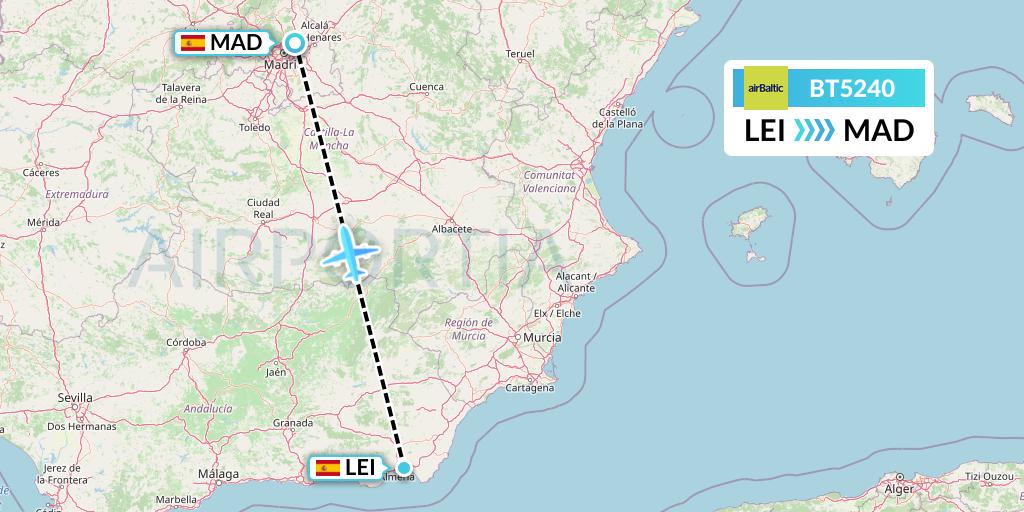 BT5240 Flight Status Air Baltic: Almeria to Madrid (BTI5240)