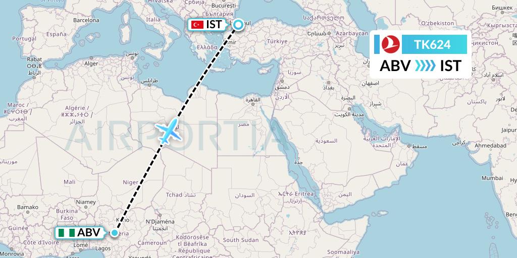 TK624 Flight Status Turkish Airlines: Abuja to Istanbul (THY624)