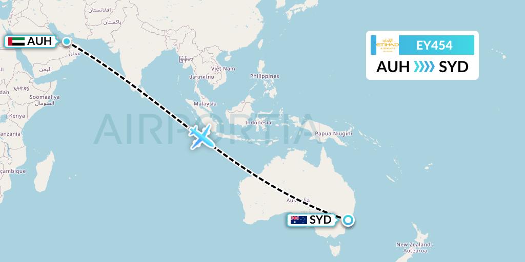 EY454 Flight Status Etihad Airways: Abu Dhabi to Sydney (ETD454)