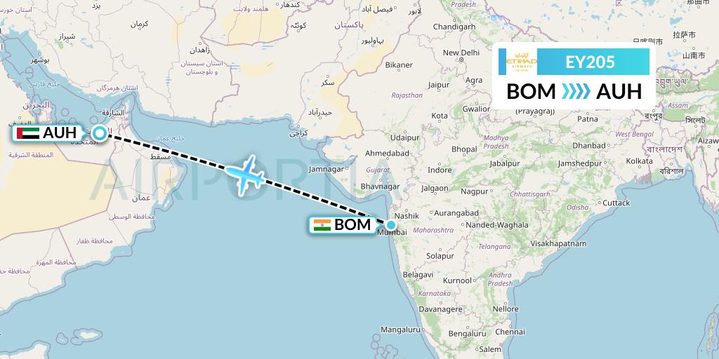 EY205 Flight Status Etihad Airways: Mumbai to Abu Dhabi (ETD205)