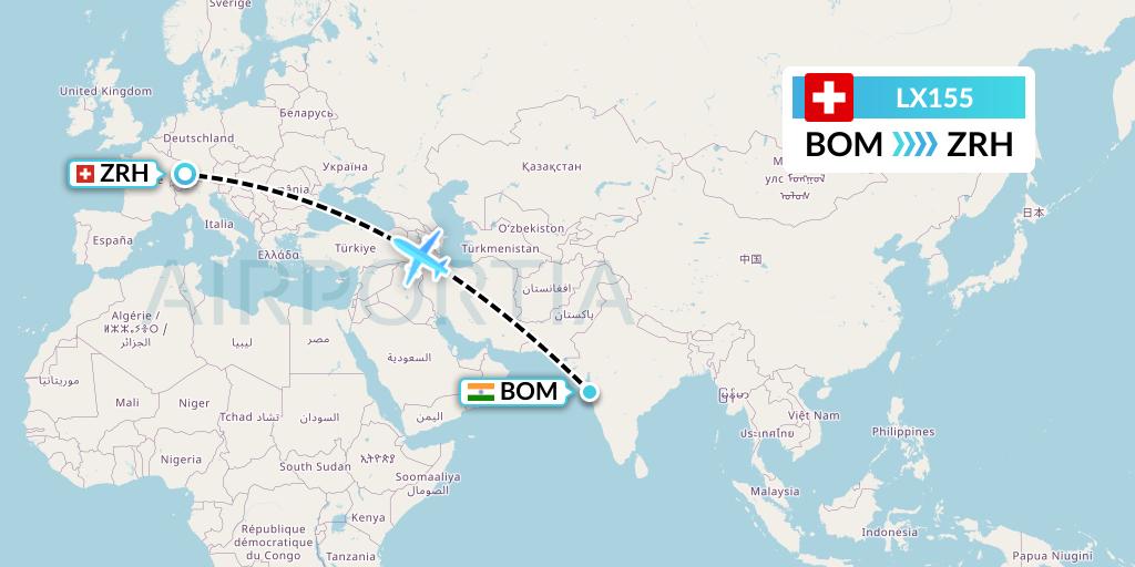 LX155 Flight Status Swiss: Mumbai to Zurich (SWR155)