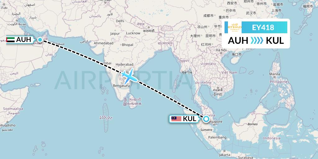EY418 Flight Status Etihad Airways: Abu Dhabi to Kuala Lumpur (ETD418)