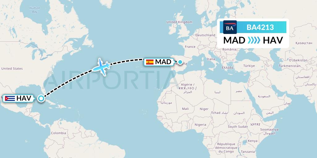 BA4213 Flight Status British Airways: Madrid to Havana (BAW4213)