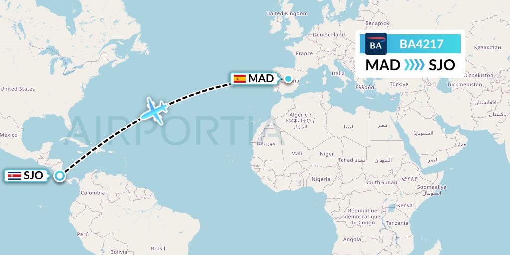 BA4217 Flight Status British Airways: Madrid to San Jose (BAW4217)