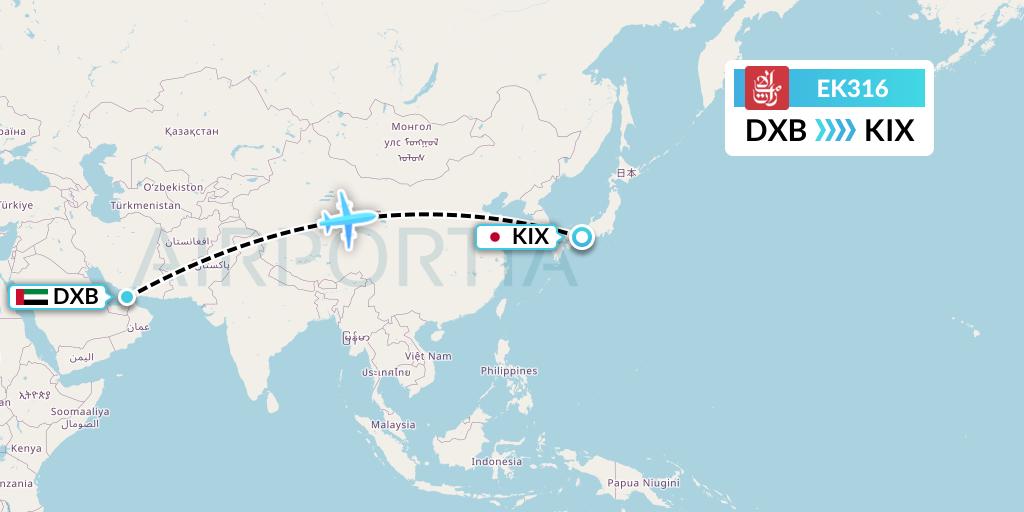 EK316 Flight Status Emirates: Dubai to Osaka (UAE316)