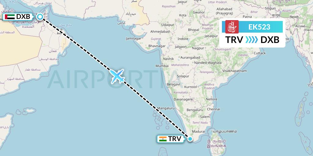 EK523 Flight Status Emirates: Thiruvananthapuram to Dubai (UAE523)