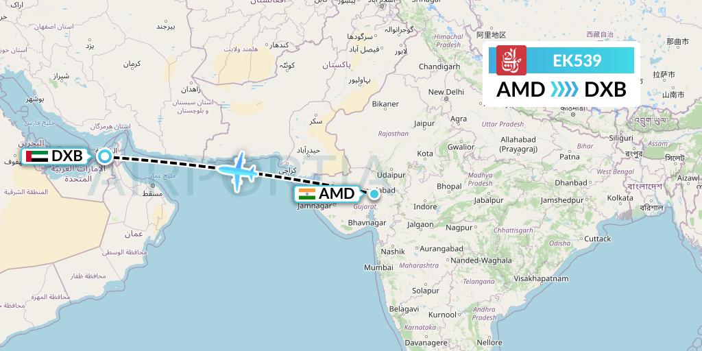 EK539 Flight Status Emirates: Ahmedabad to Dubai (UAE539)