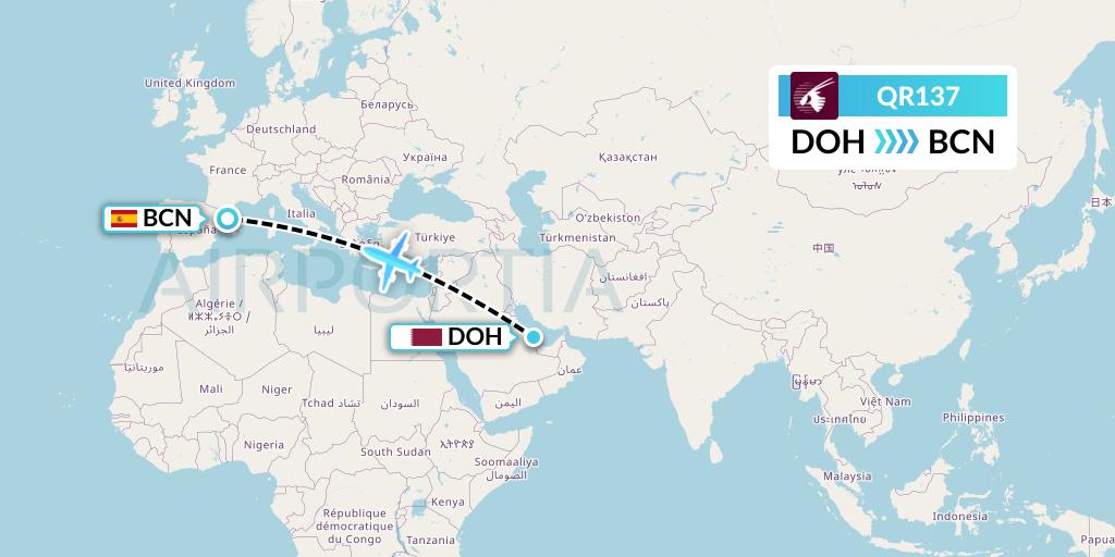 QR137 Flight Status Qatar Airways: Doha to Barcelona (QTR137)