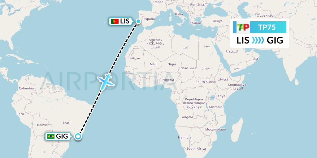 TP75 Flight Status TAP Portugal: Lisbon to Rio de Janeiro (TAP75)