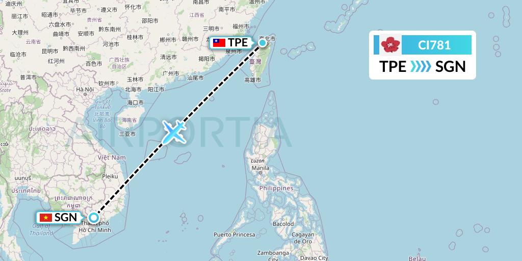 CI781 Flight Status China Airlines: Taipei to Ho Chi Minh City (CAL781)