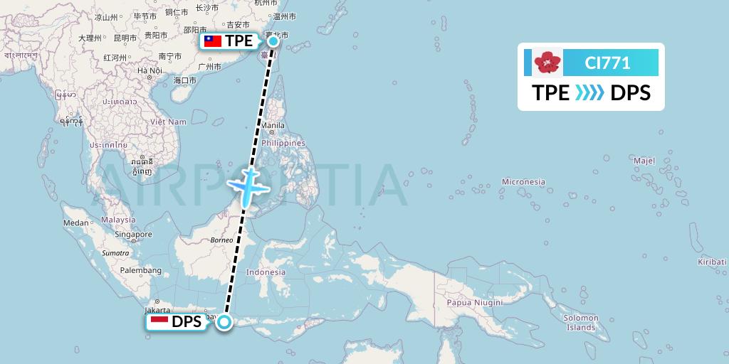 CI771 Flight Status China Airlines: Taipei to Denpasar (CAL771)
