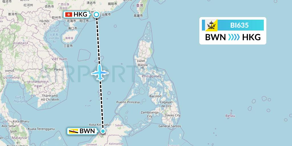 BI635 Flight Status Royal Brunei Airlines: Brunei to Hong Kong (RBA635)