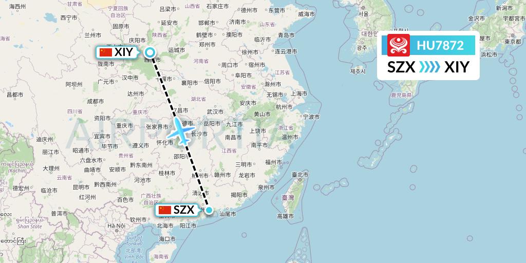 HU7872 Flight Status Hainan Airlines: Shenzhen to Xi'an (CHH7872)
