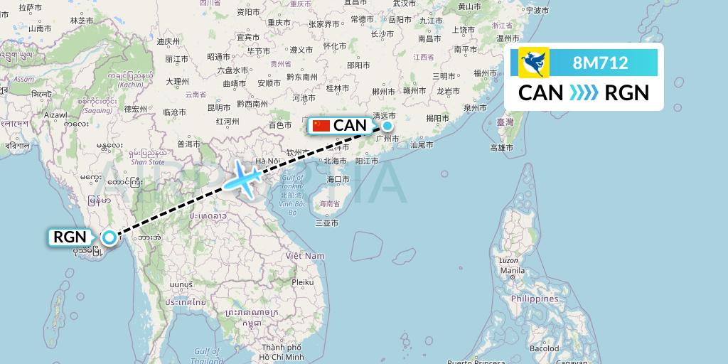 8M712 Flight Status Myanmar Airways International: Guangzhou to Yangon ...