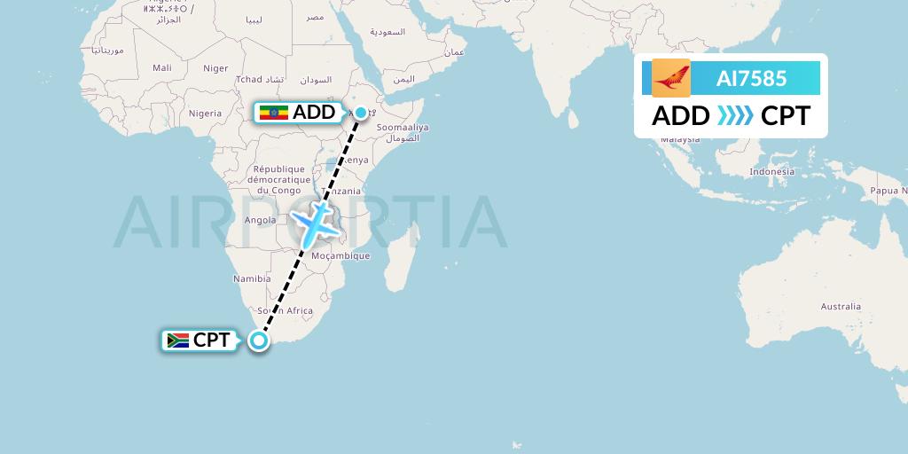 AI7585 Flight Status Air India: Addis Ababa to Cape Town (AIC7585)