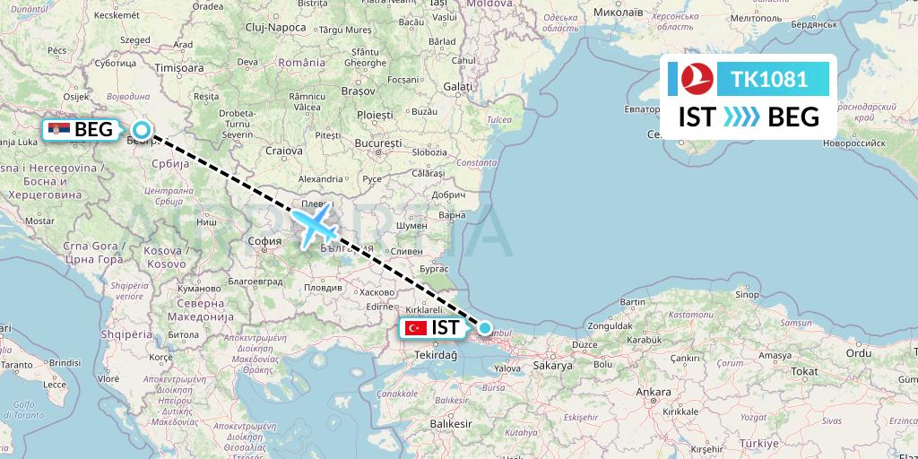 TK1081 Flight Status Turkish Airlines: Istanbul to Belgrade (THY1081)