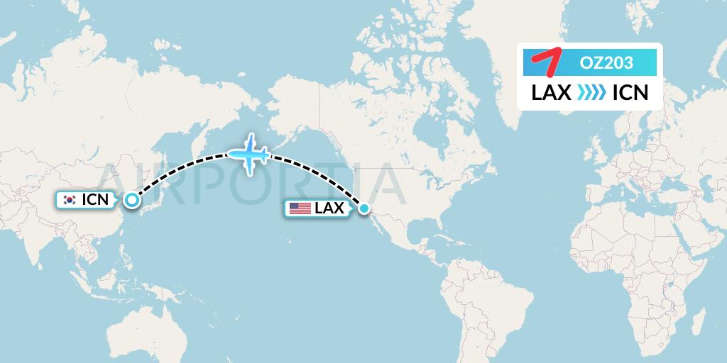OZ203 Flight Status Asiana Airlines: Los Angeles to Seoul (AAR203)