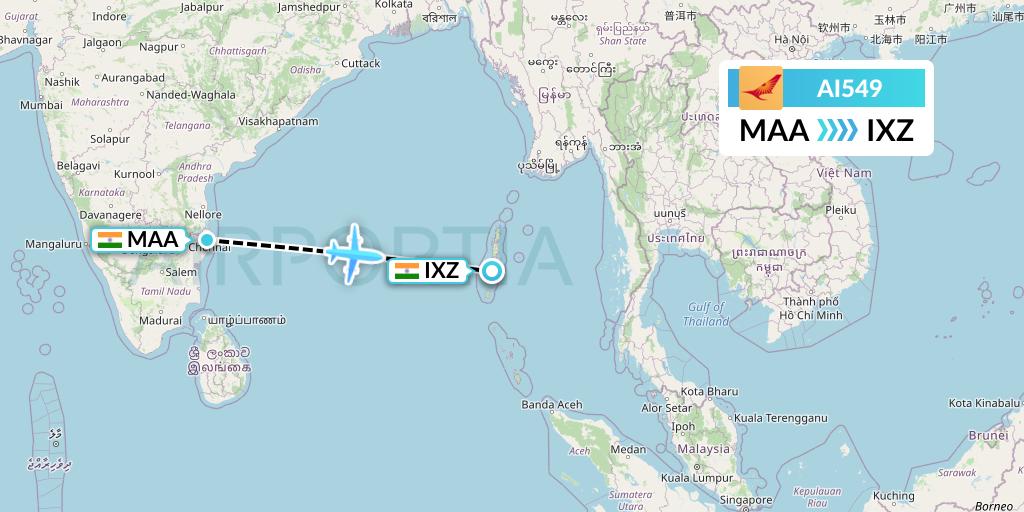AI549 Flight Status Air India: Chennai to Port Blair (AIC549)