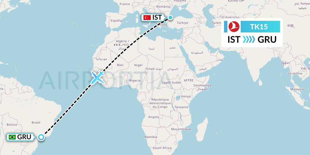 TK15 Flight Status Turkish Airlines: Istanbul to Sao Paulo (THY15)