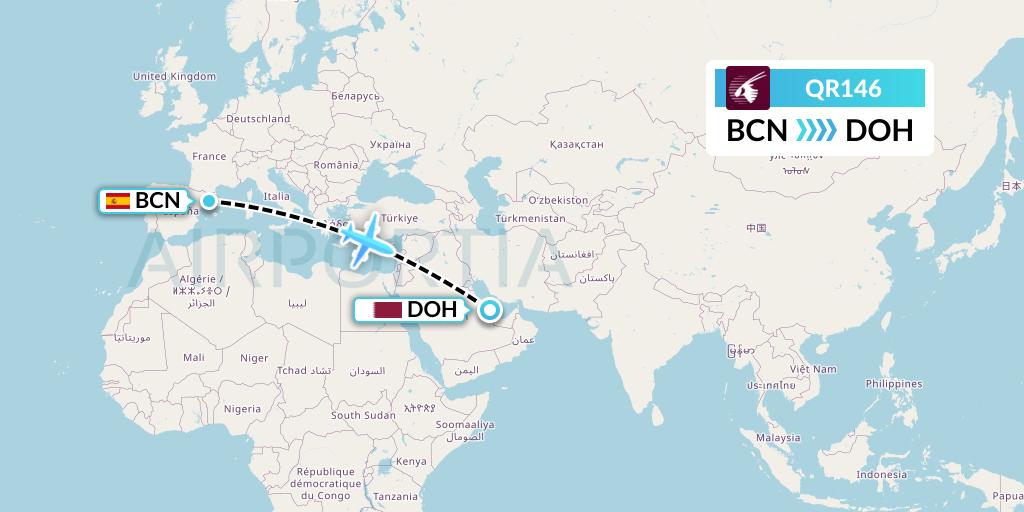 QR146 Flight Status Qatar Airways: Barcelona to Doha (QTR146)