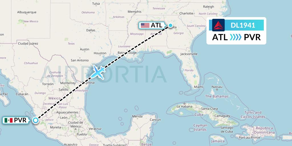 DL1941 Flight Status Delta Air Lines: Atlanta to Puerto Vallarta (DAL1941)