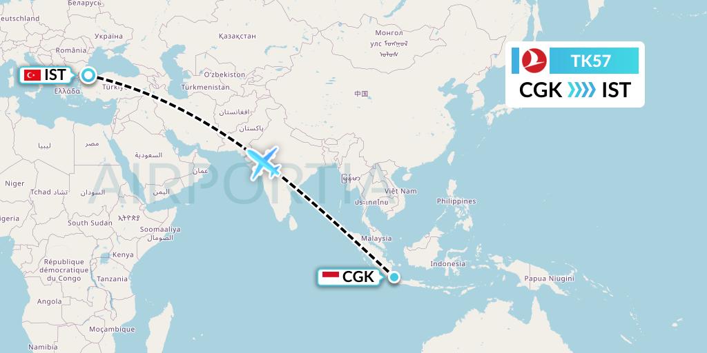 TK57 Flight Status Turkish Airlines: Jakarta to Istanbul (THY57)