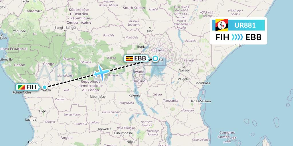 UR881 Flight Status Uganda Airlines: Kinshasa to Entebbe (UGD881)