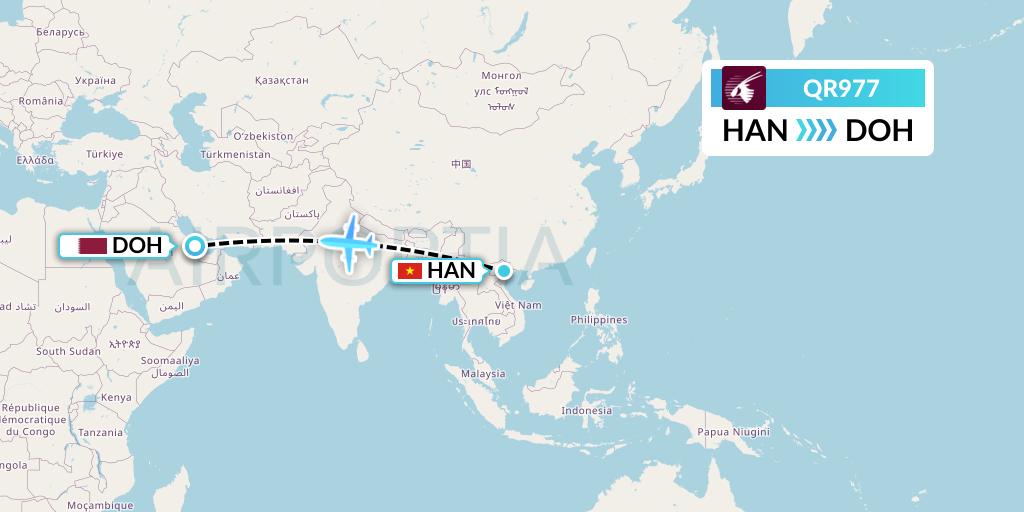 QR977 Flight Status Qatar Airways: Hanoi to Doha (QTR977)