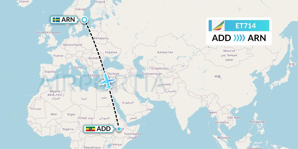 ET714 Flight Status Ethiopian Airlines: Addis Ababa to Stockholm (ETH714)