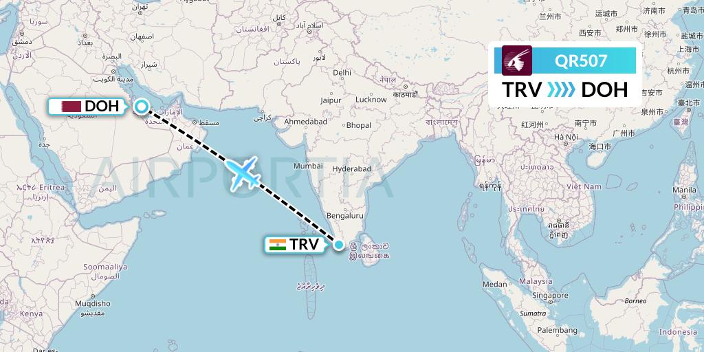 QR507 Flight Status Qatar Airways: Thiruvananthapuram to Doha (QTR507)
