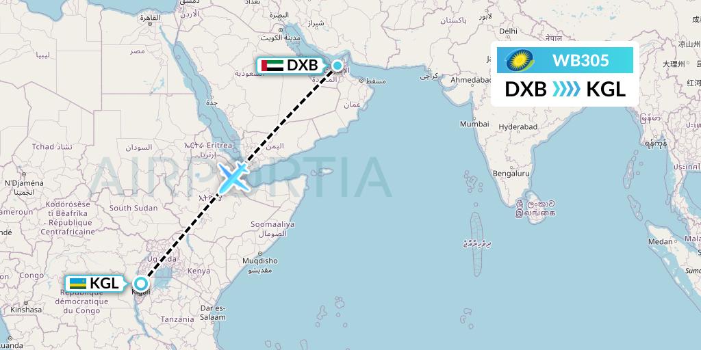 WB305 Flight Status RwandAir: Dubai to Kigali (RWD305)