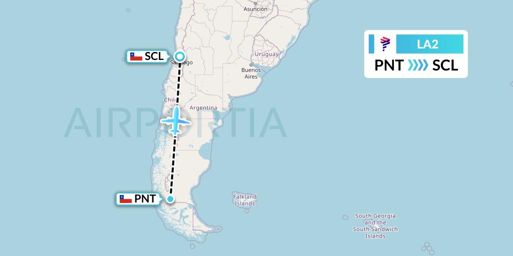 LA2 Flight Status LAN Airlines: Puerto Natales to Santiago (LAN2)