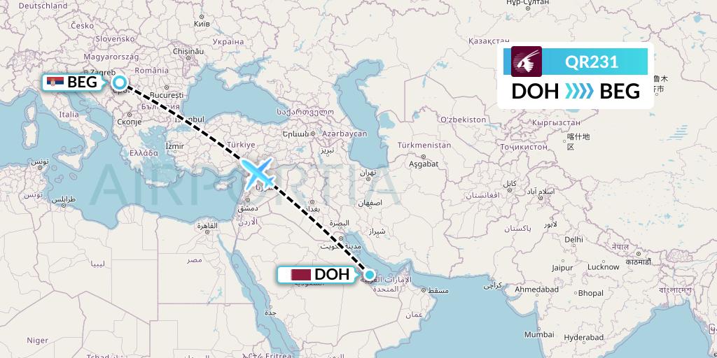 QR231 Flight Status Qatar Airways: Doha to Belgrade (QTR231)