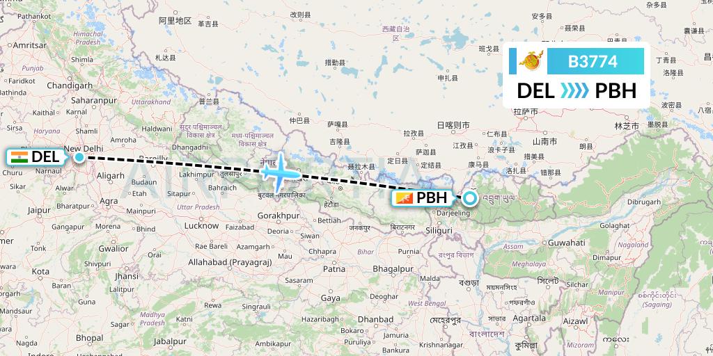 B3774 Flight Status Bhutan Airlines: Delhi to Paro (BTN774)