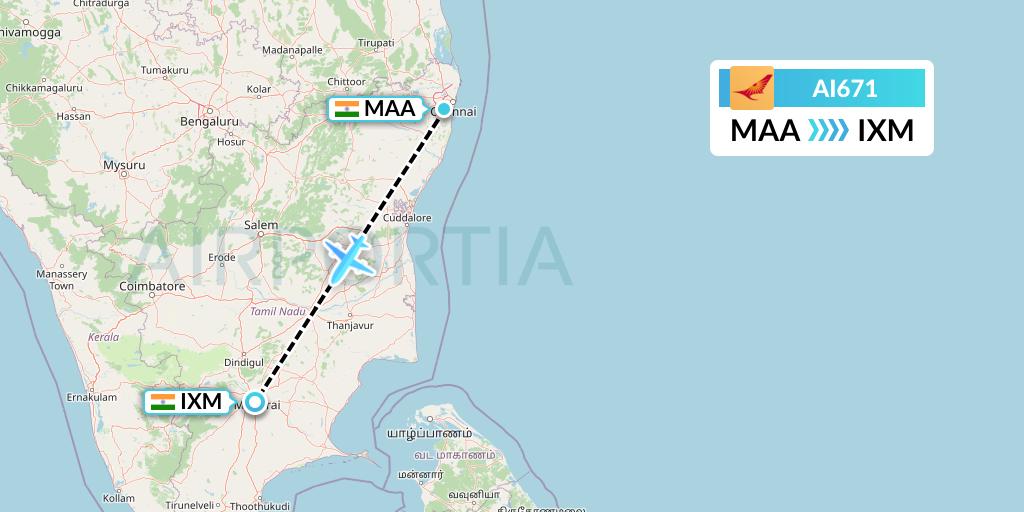 AI671 Flight Status Air India: Chennai to Madurai (AIC671)