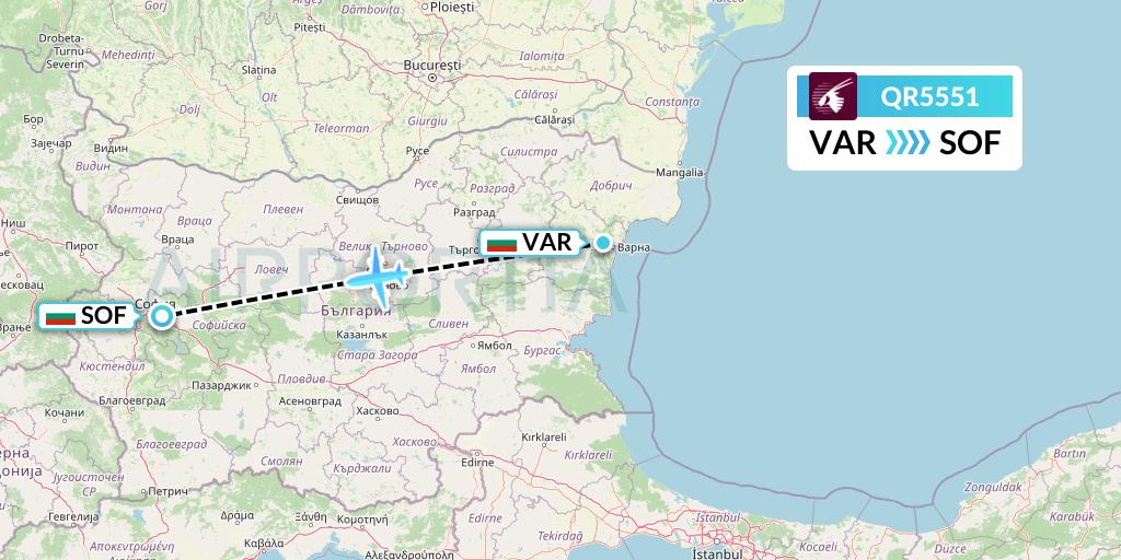 QR5551 Flight Status Qatar Airways: Varna to Sofia (QTR5551)