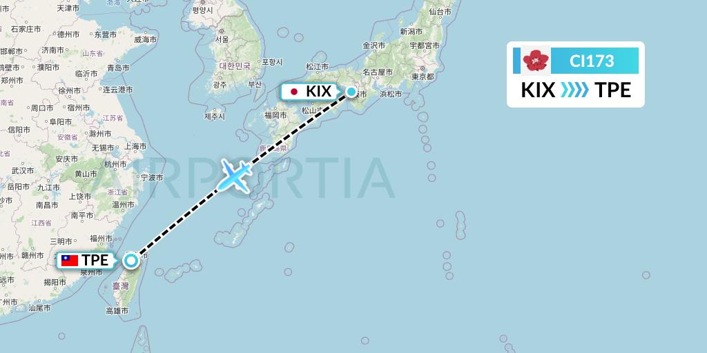 CI173 Flight Status China Airlines: Osaka to Taipei (CAL173)