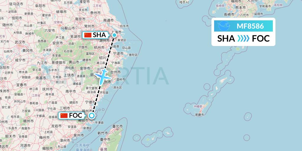 MF8586 Flight Status Xiamen Airlines: Shanghai to Fuzhou (CXA8586)