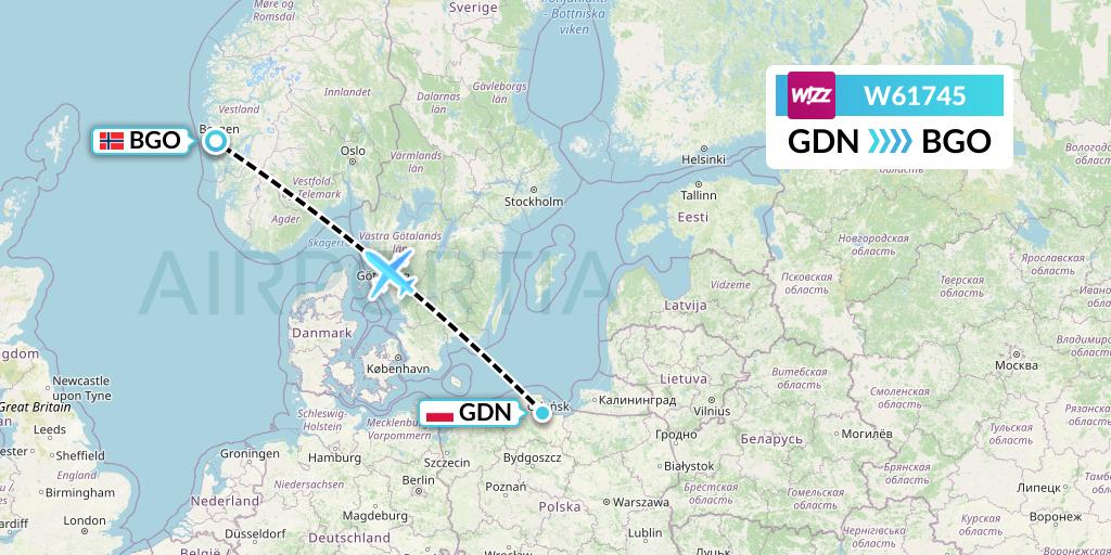 W61745 Flight Status Wizz Air: Gdansk to Bergen (WZZ1745)