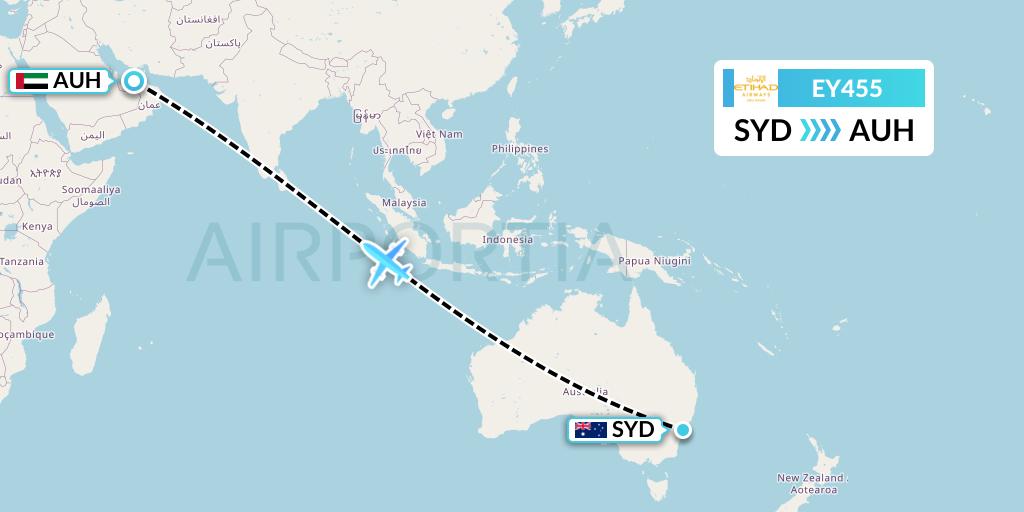 EY455 Flight Status Etihad Airways: Sydney to Abu Dhabi (ETD455)
